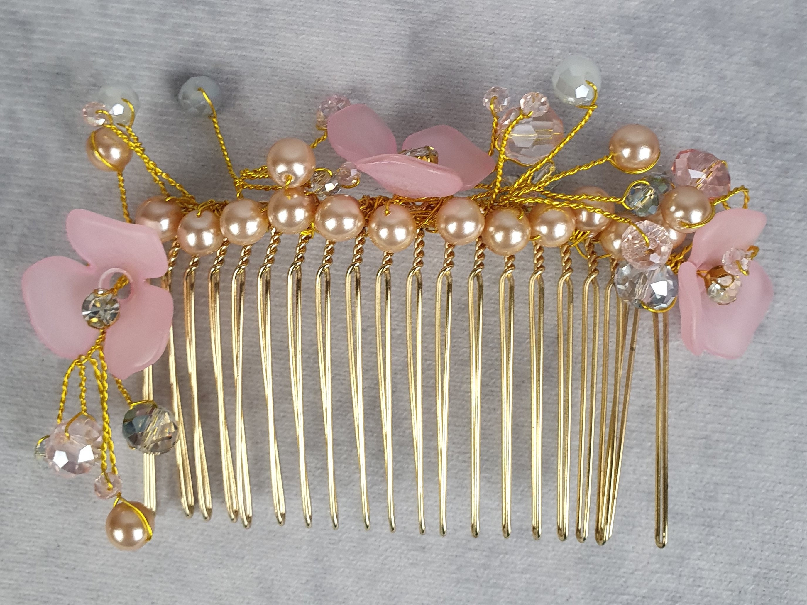 Handmade Bridal Hair Comb With Artificial Flowers, Elegant and Unique ...