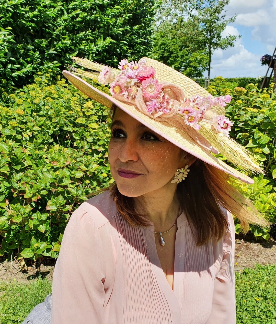 Ladies Pamela of Straw Material With Dried Flowers Handmade - Etsy