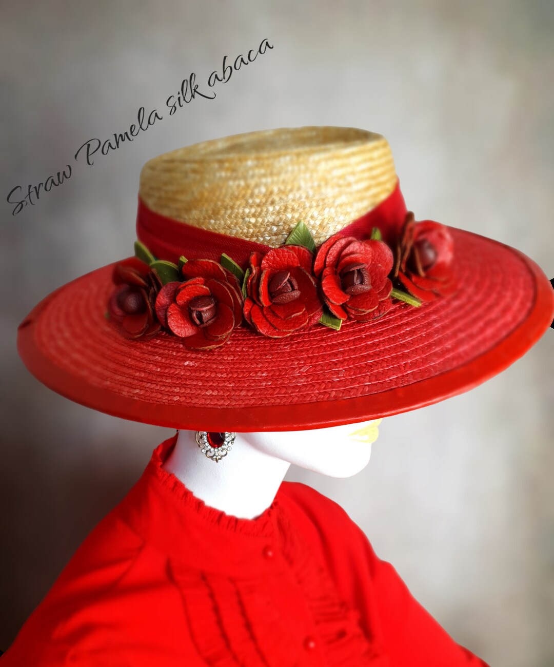 Elegant Silk Abaca Hat With Roses in Natural Leather Handmade - Etsy