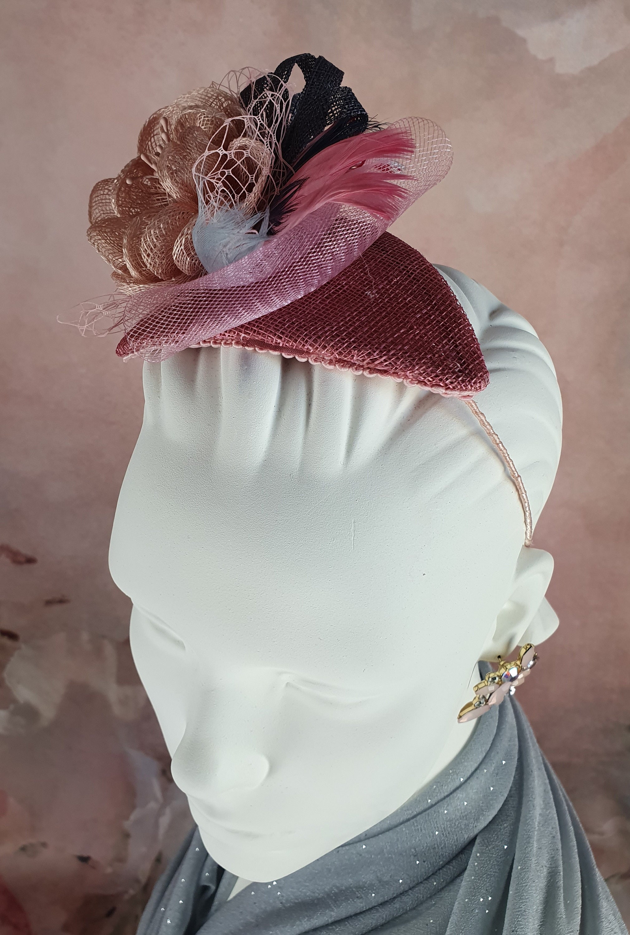 Elegant Handmade Pink With Gray Sinamay Headband- Elegant Style for Any ...