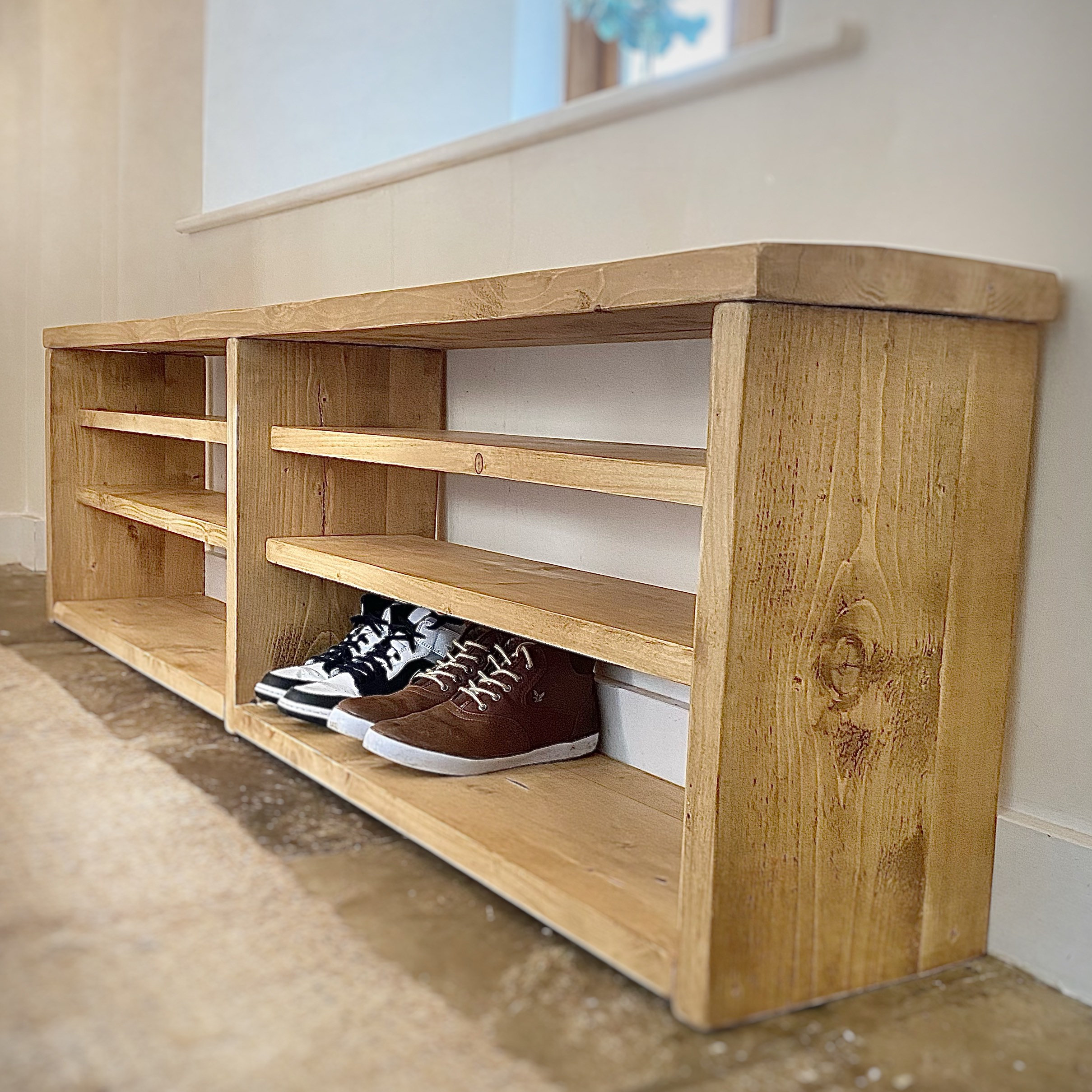 Extra Deep & Long Wooden Shoe Bench, 30cm Deep Shoe Rack, Solid Pine ...