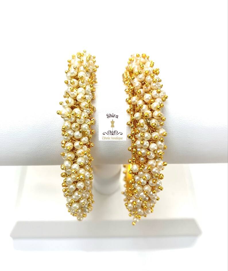 Gajra Cluster Pearl Bangles Pair in One Gram Gold Plating. | Etsy