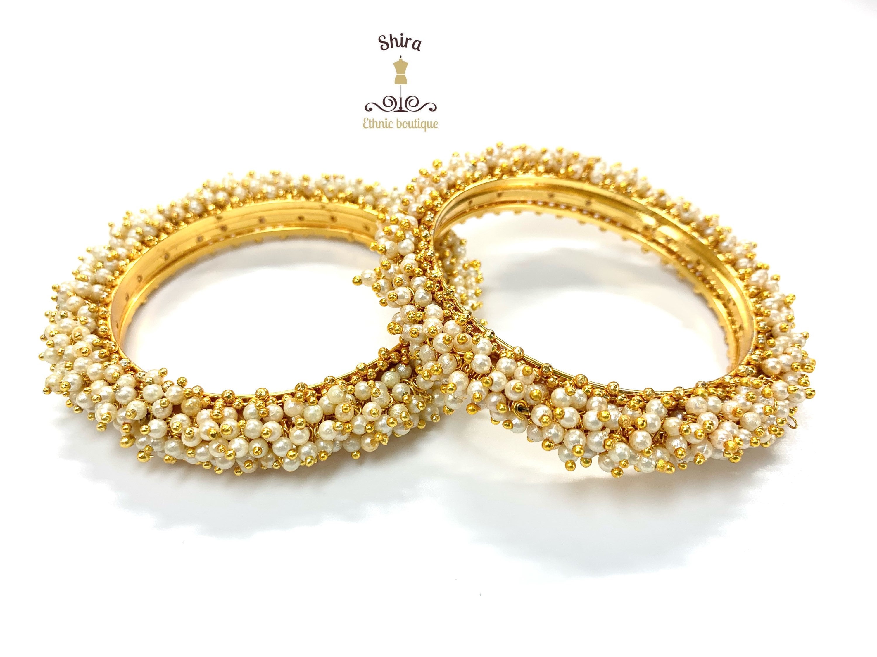 Gajra Cluster Pearl Bangles Pair in One Gram Gold Plating. - Etsy
