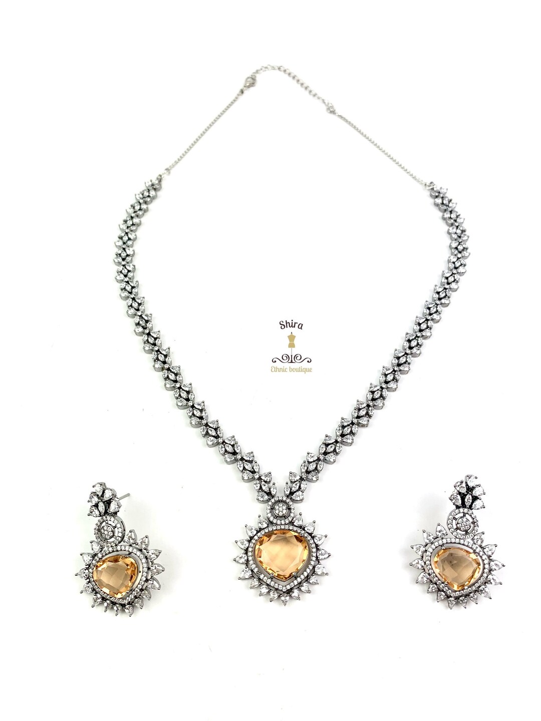 Super Classy Hydro Stone and Cz Necklace Set. Stunning - Etsy