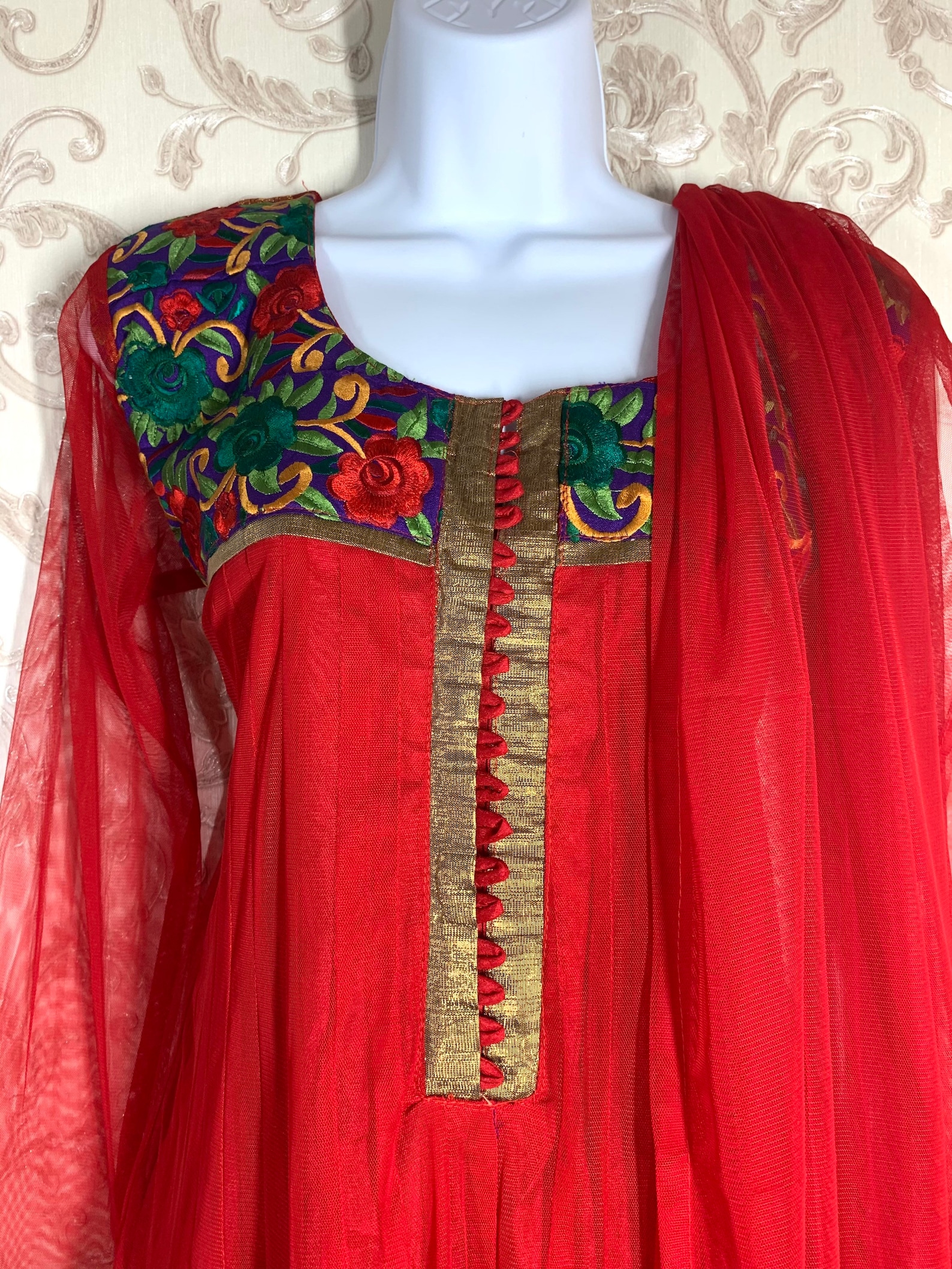Beautiful red churidar for women in netted fabric with long | Etsy