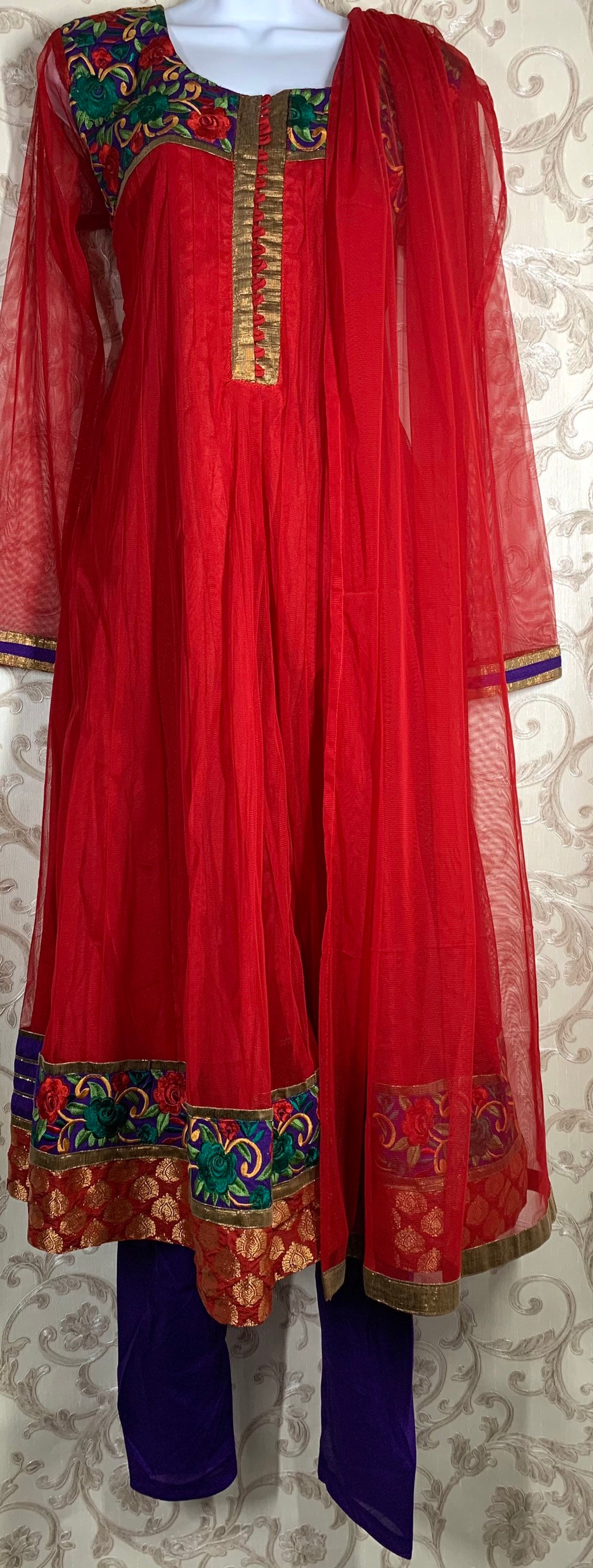 Beautiful red churidar for women in netted fabric with long | Etsy
