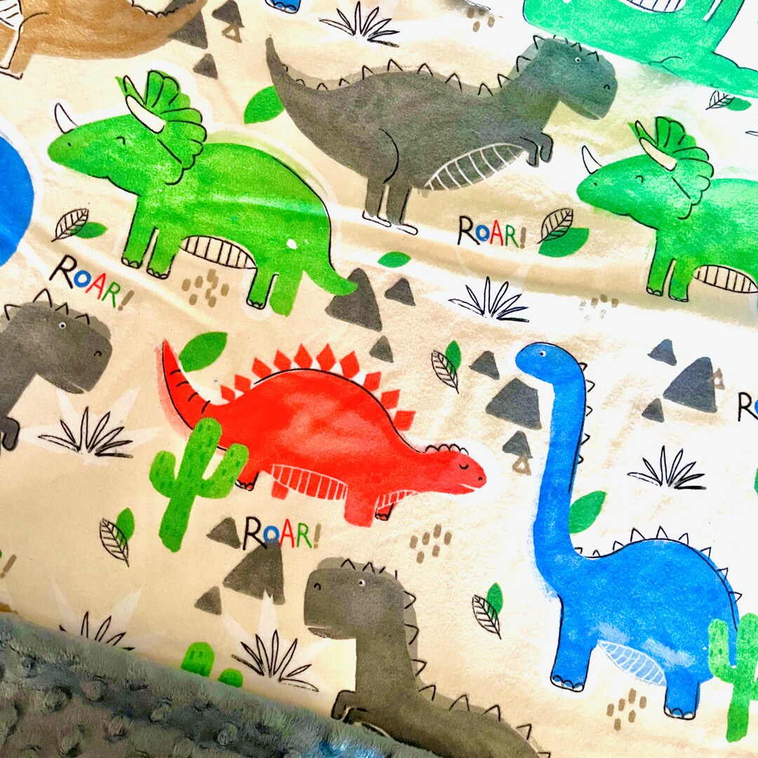 Personalized Boys Dinosaur Print With Dinosaur Applique Baby Blanket ...