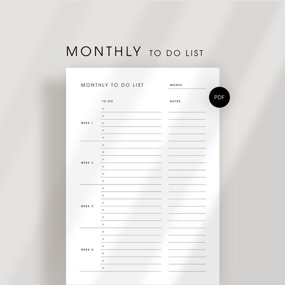 Monthly to Do List Instant Download. Printable & Fillable | Etsy
