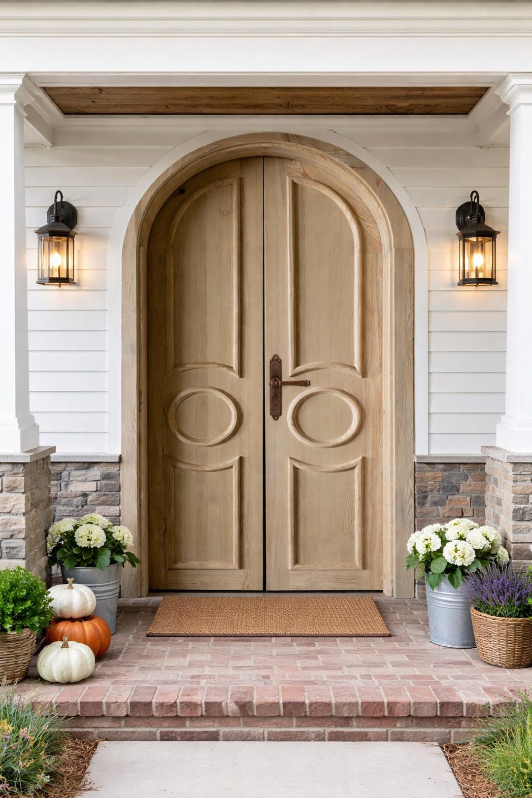 Solid Wood Arched Double Front Door: Custom Living Room Entryway ...
