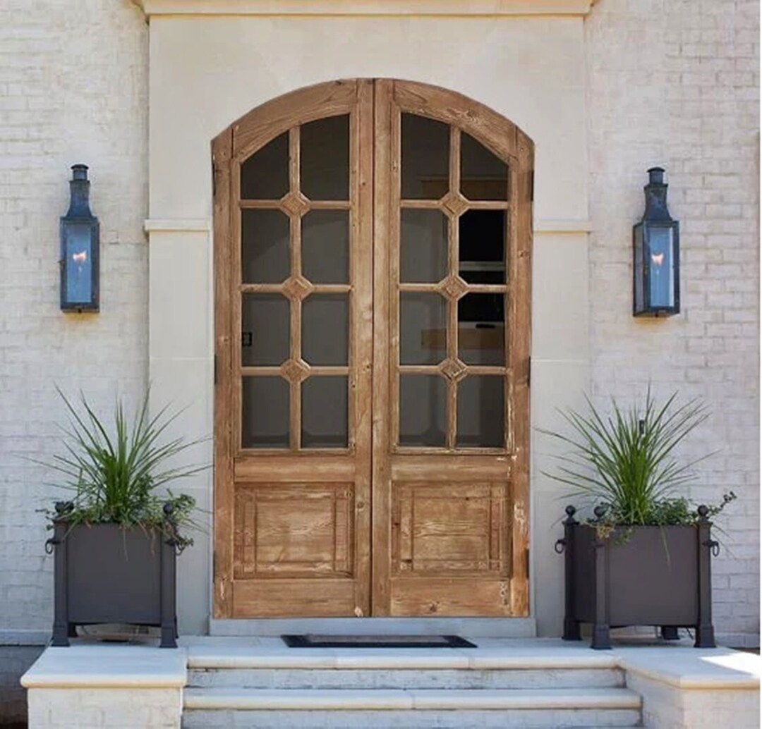 Solid Wood Top Lite Arched Double Door, 48x80 Inches, Antique Entrance Front Doors, Custom ...