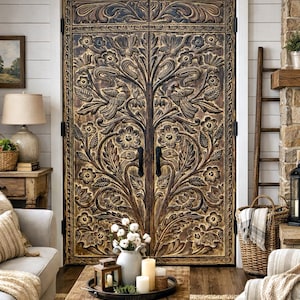 Tree of Life Carved Door Panel: Custom Antique Style Double or Single ...