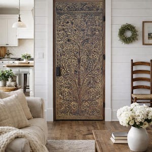 Tree of Life Carved Door Panel: Custom Antique Style Double or Single ...