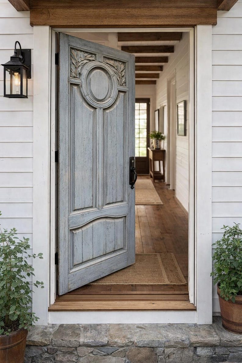 French Farmhouse Oval Medallion Door, Solid Wood Hand Carved Interior ...