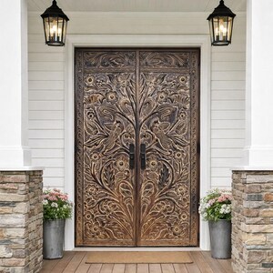 Tree of Life Carved Door Panel: Custom Antique Style Double or Single ...
