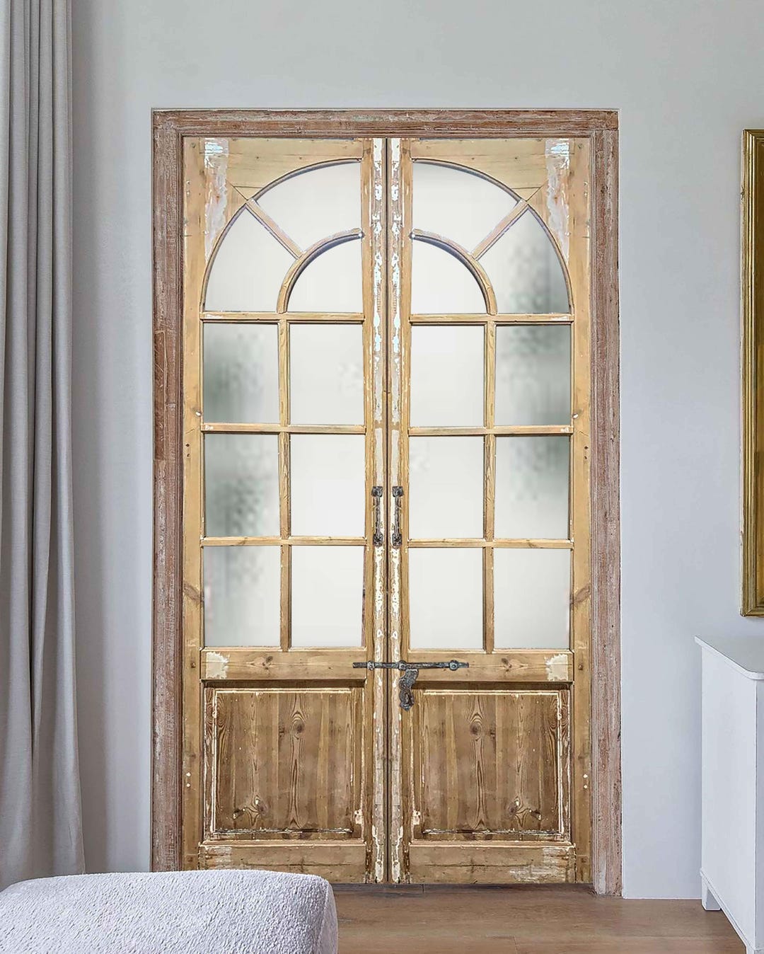 Handcrafted Arched French Double Doors: Rustic Wooden Pocket Doors (48''x80'') - Etsy