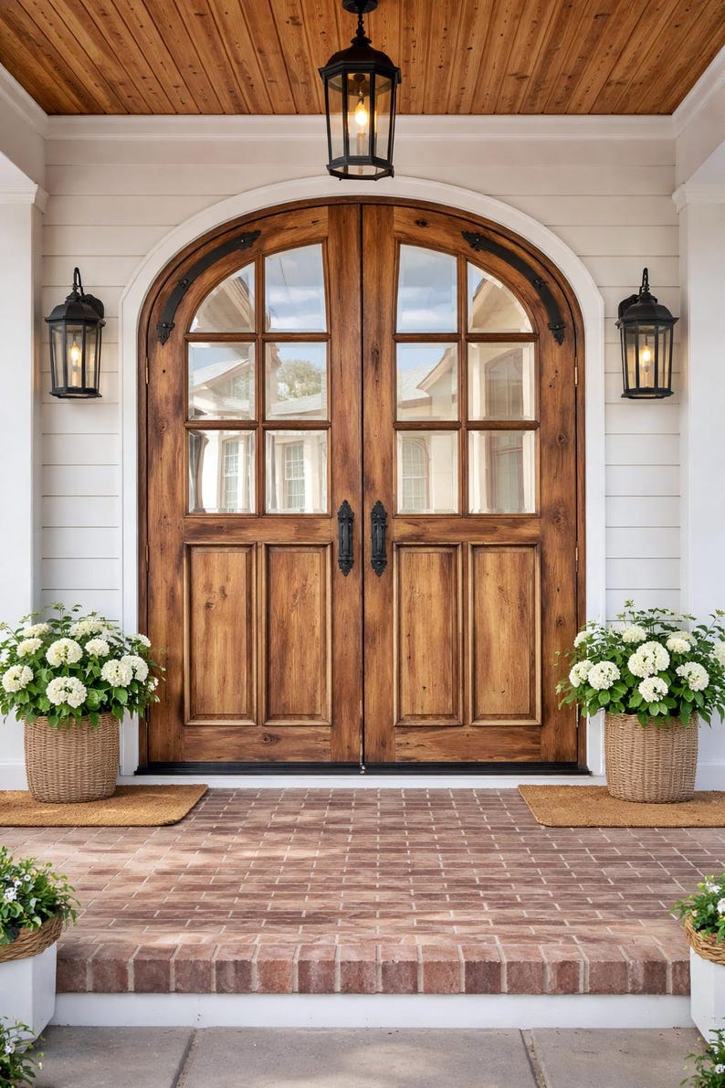 Rustic Arched Wood Door: Craftsman Style, 9-lite Glass - Etsy