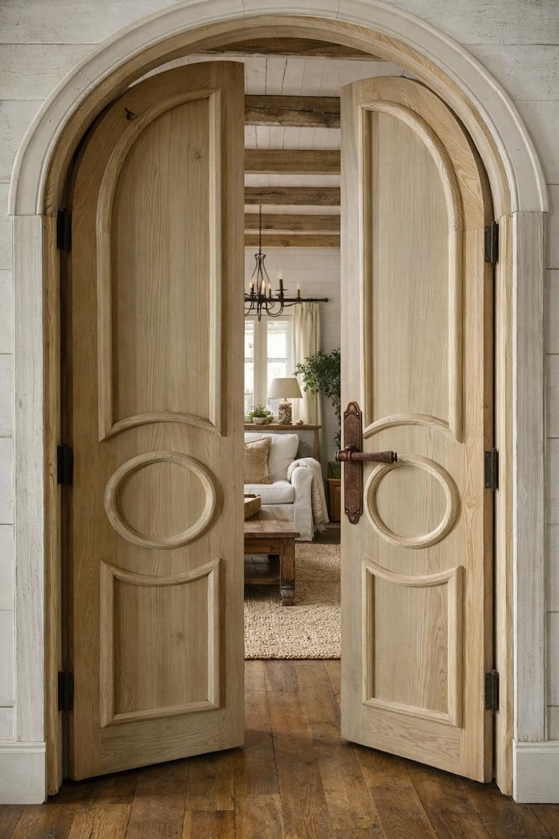 Solid Wood Arched Double Front Door: Custom Living Room Entryway ...