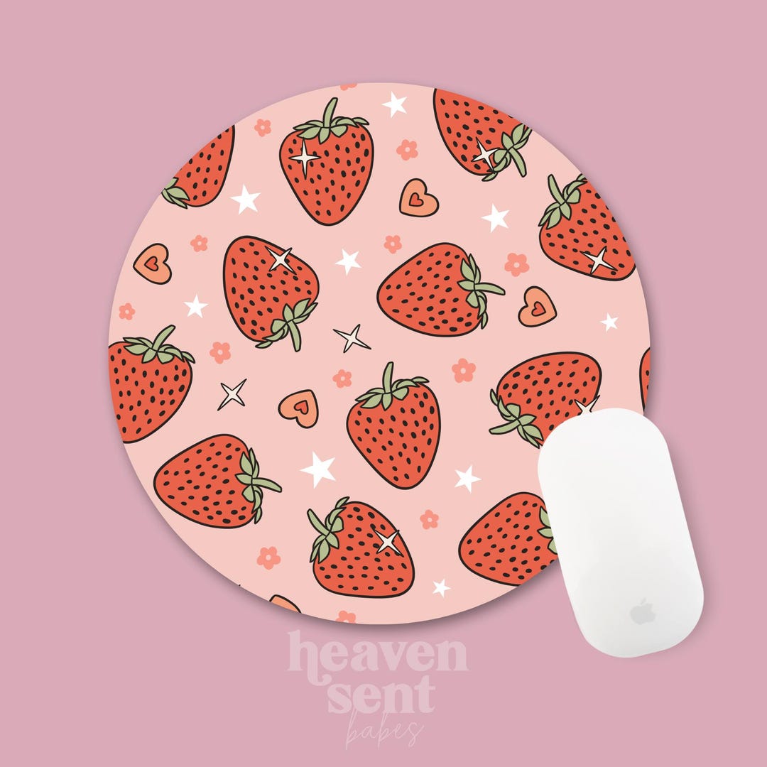 Pink Strawberry Mousepad, Cute Strawberry Girl Mousepad, Home Office ...