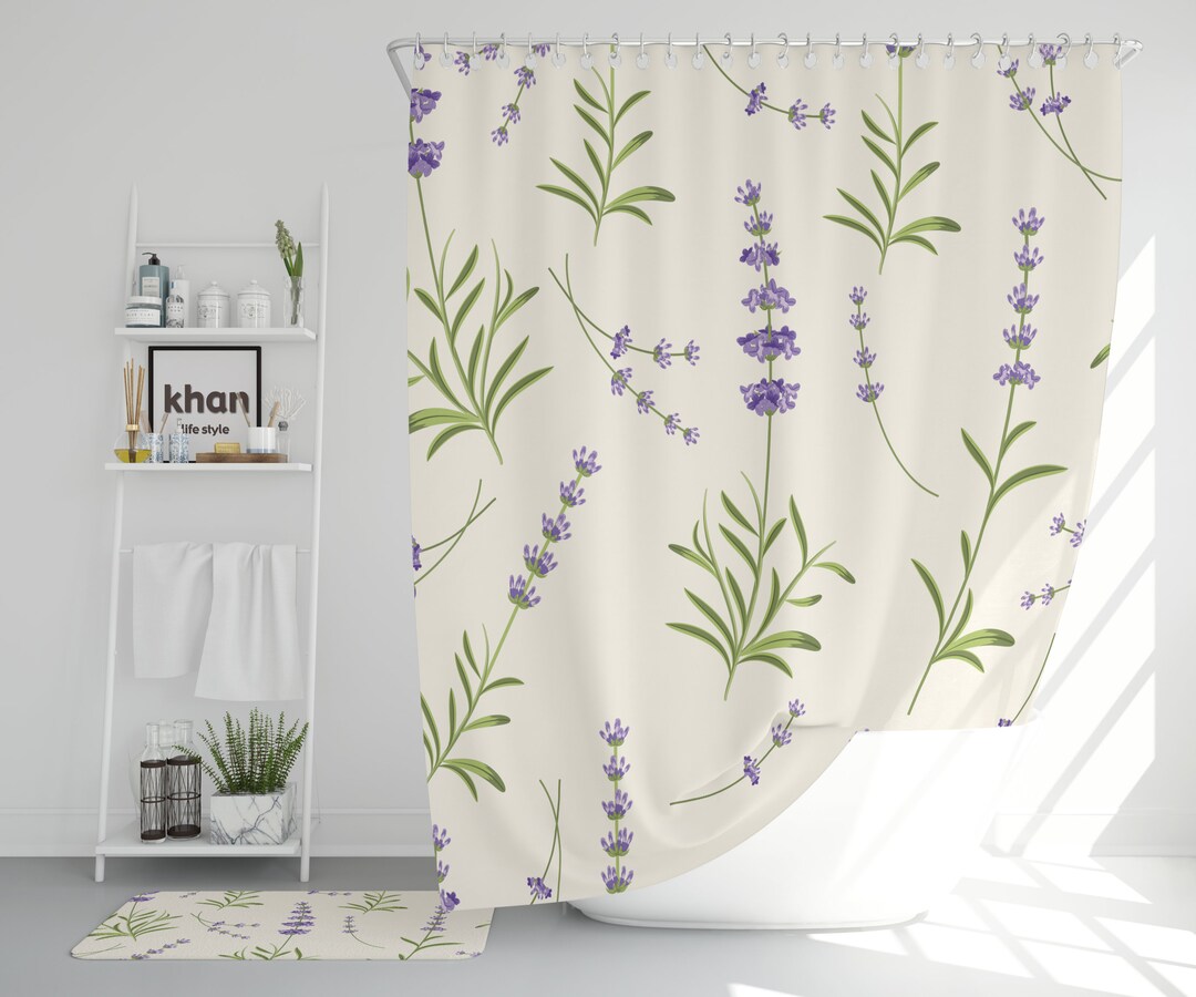 Lavender Branches Shower Curtain, Farmhouse Bath Curtain, Lilac Boho ...