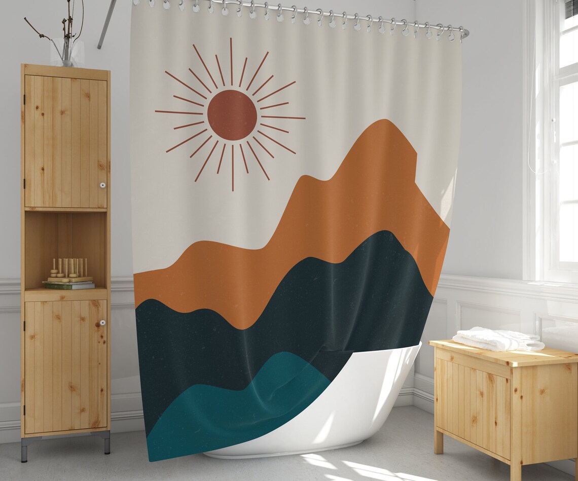 Mountains & Sun Abstract Color Shower Curtains Boho Shower - Etsy