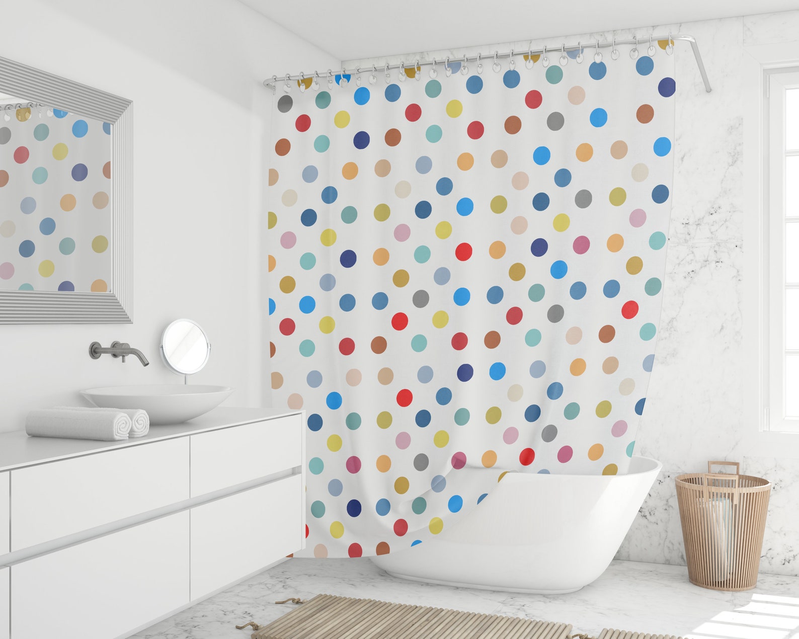 Colorful Polka Dots Shower Curtain Set Childrens Shower - Etsy
