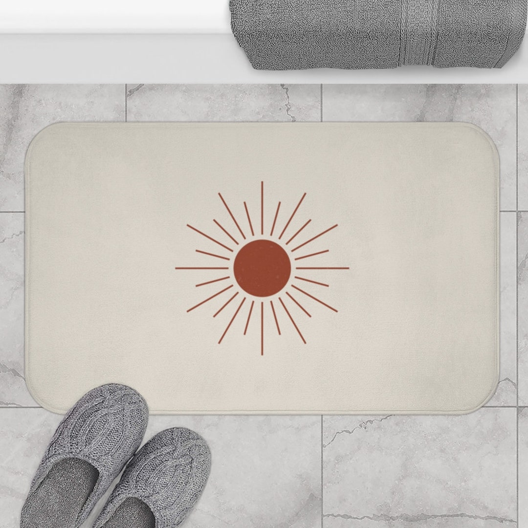 Mountain Sun Abstract Bath Mat, Beige Cream Bath Mat, Minimalist ...