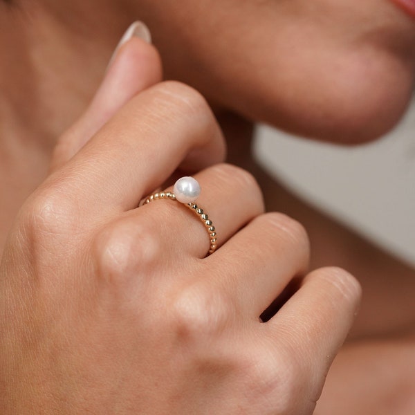 14k Gold Pearl Ring - Etsy