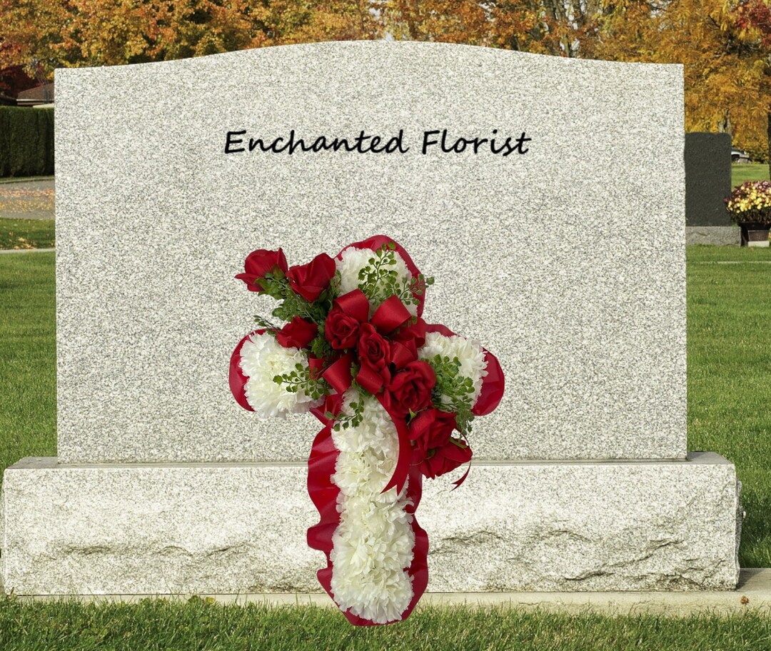 Cemetery Flowers Memorial Cross Red Roses - Etsy