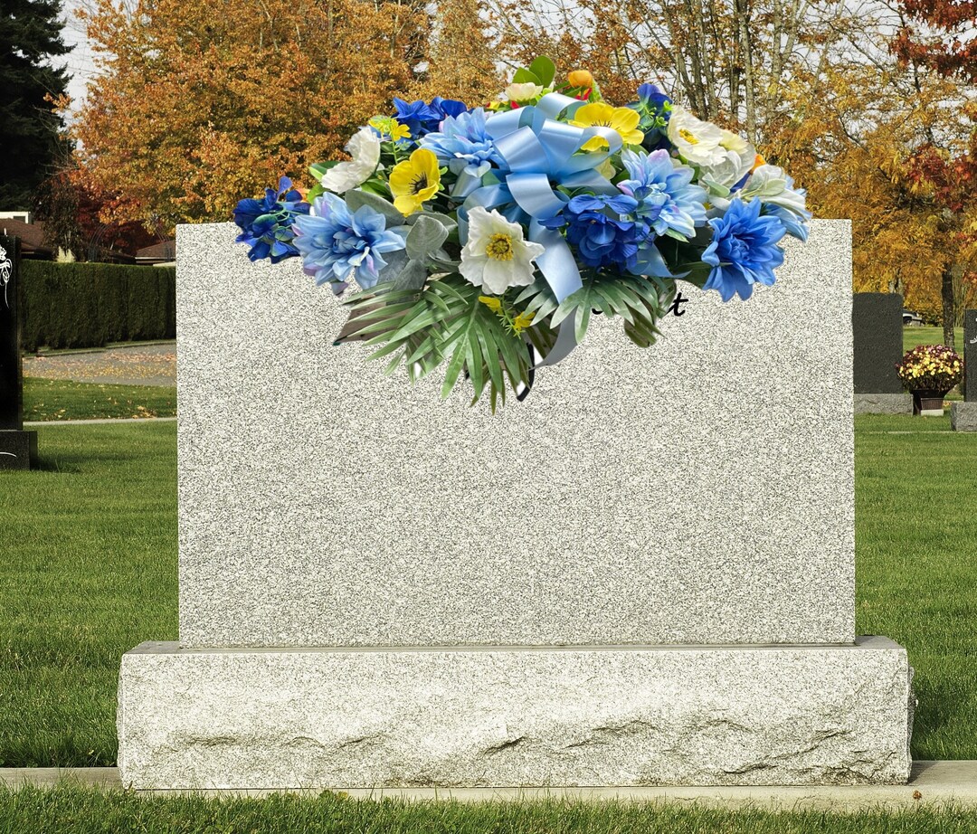 Headstone Gravestone Memorial Floral Arrangement Blue Yellow - Etsy