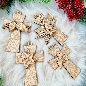 Holly Cross Ornaments Set of 4 Svg Digital Download for Glowforge or ...