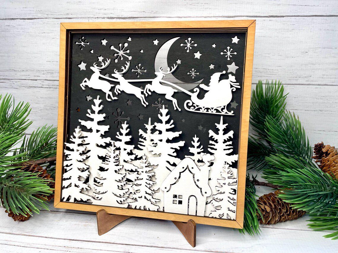Merry Christmas Shadow Box Laser,christmas Winter in Forest 3D Paper ...