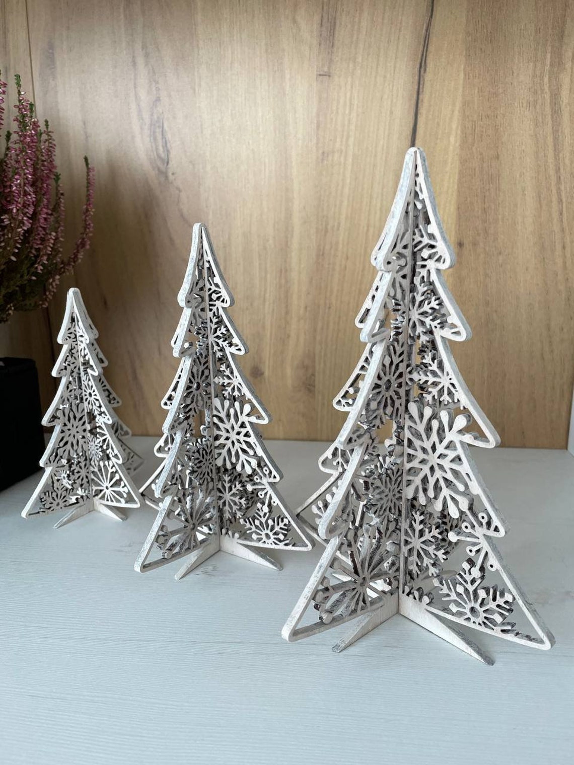 3D Snowflake Standing Trees Set of 3 SVG Files Glowforge of Laser ...