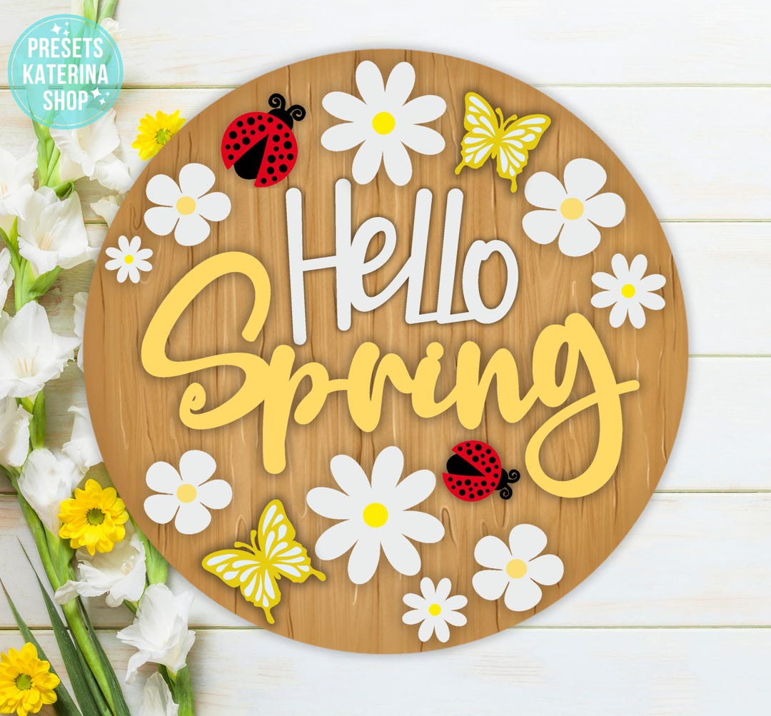 Hello Spring Tulips Sign, Round Door Hanger Svg, Spring Flower Decor ...