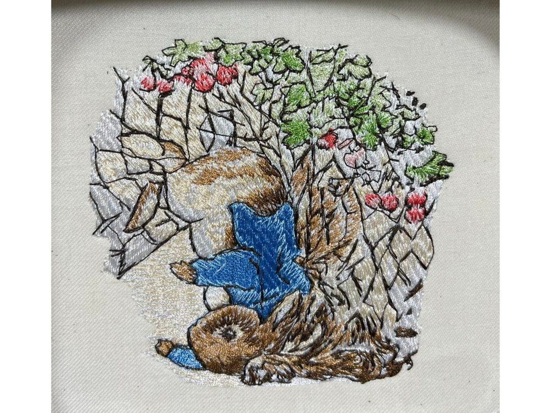 Peter Rabbit Embroidery Design, Oh No! Peter Runs Into a Gooseberry Net ...