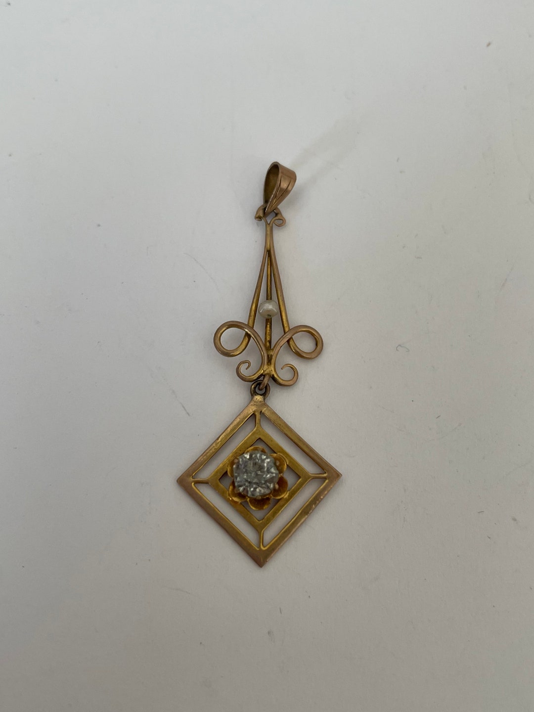 Victorian Lavalier 10kt Gold Seed Pearl Rhinestone Pendant 2 Drop - Etsy