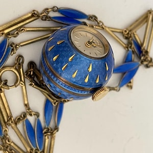 Vintage Bucherer Blue Guilloche Enameled Pendant Watch Necklace ...