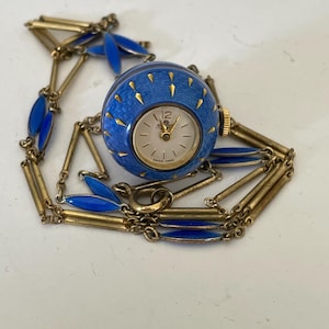 Vintage Bucherer Blue Guilloche Enameled Pendant Watch Necklace ...