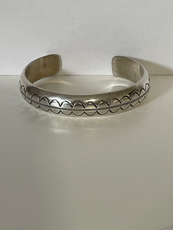 Sterling Silver Native American Hand Stamped Cuff Bra… - Gem
