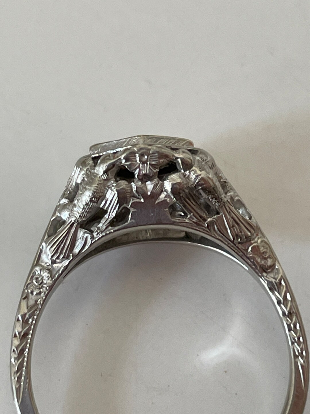 Art Deco 18 Kt White Gold Fancy Love Birds Hummingbirds Design Mounting ...