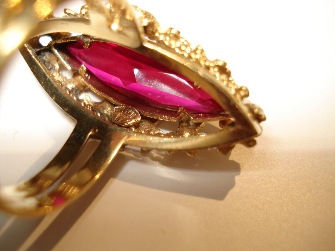 Italian 18 kt Gold Antique Ruby Ring by Corelli Fancy Flower | Etsy