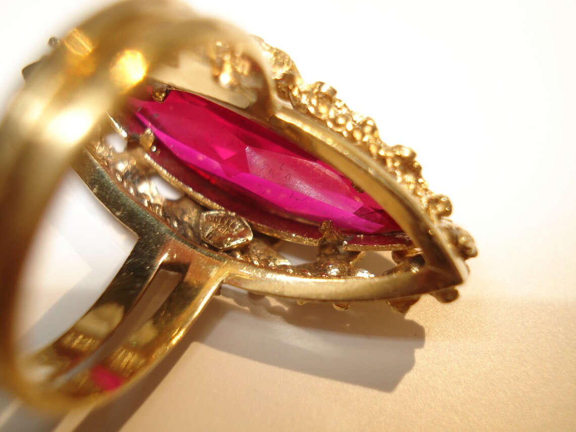 Italian 18 kt Gold Antique Ruby Ring by Corelli Fancy Flower | Etsy