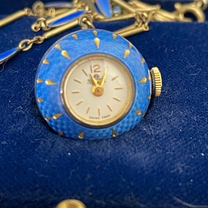 Vintage Bucherer Blue Guilloche Enameled Pendant Watch Necklace ...