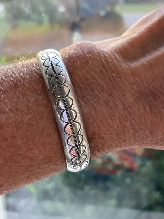 Sterling Silver Native American Hand Stamped Cuff Bra… - Gem