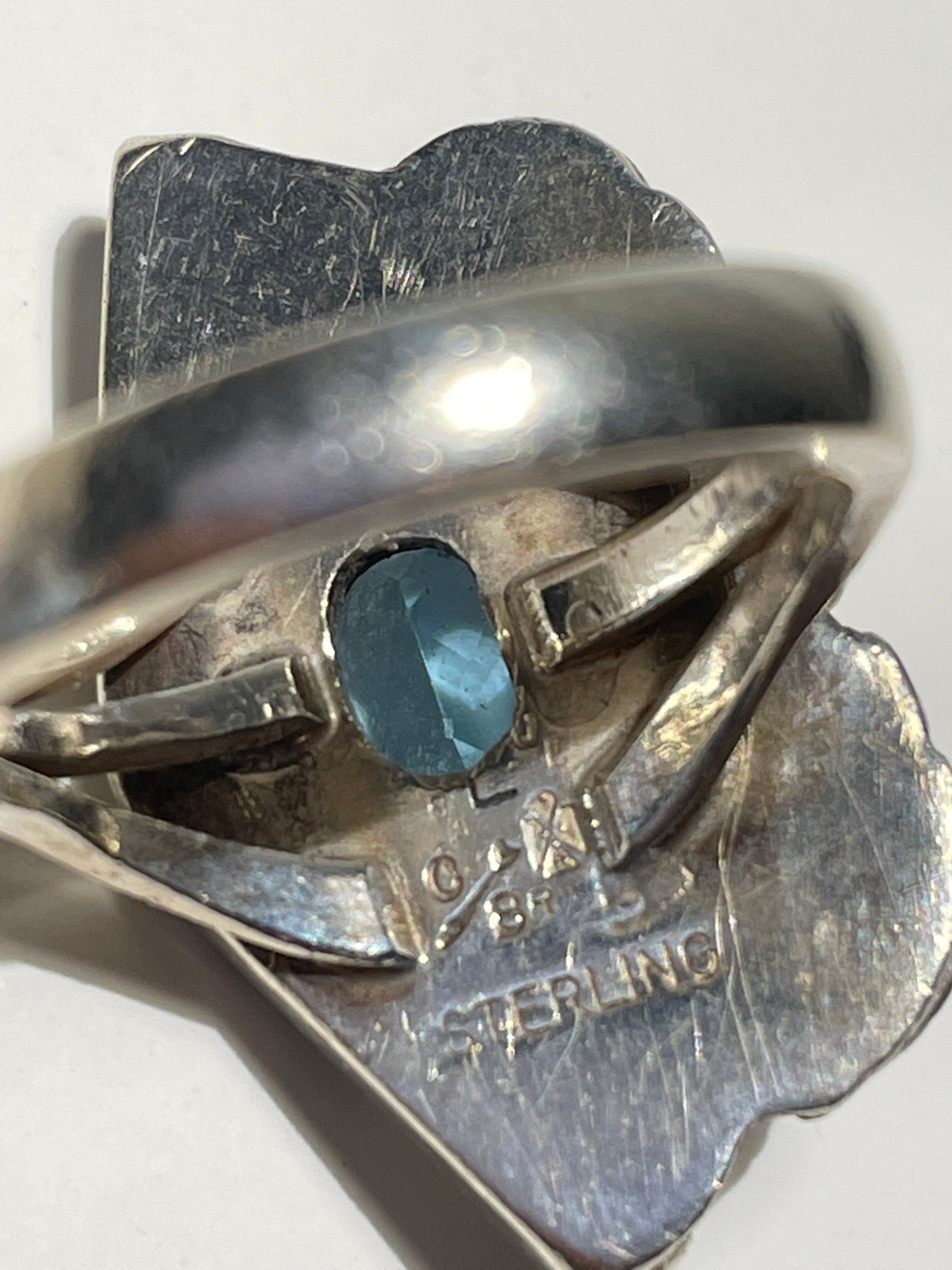 Les Baker Native American Vintage Sterling Silver Blue Topaz Ring Size ...