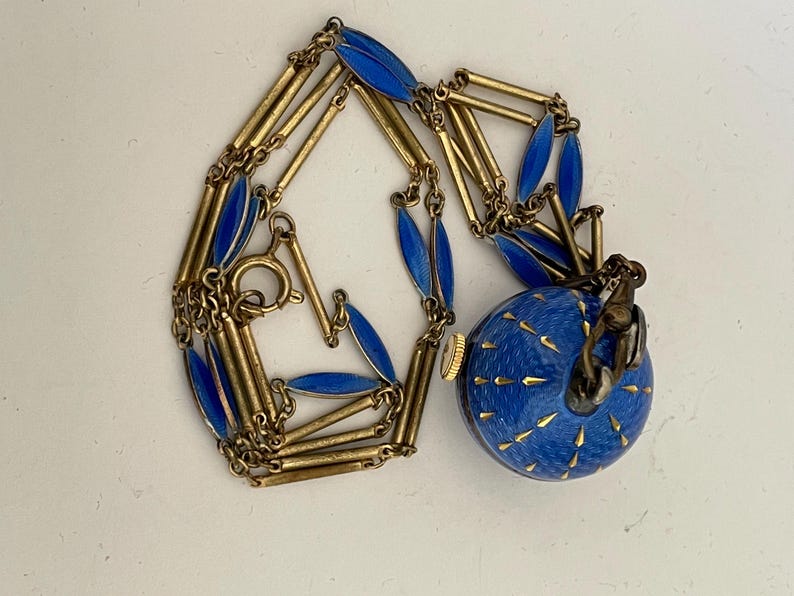 Vintage Bucherer Blue Guilloche Enameled Pendant Watch Necklace ...