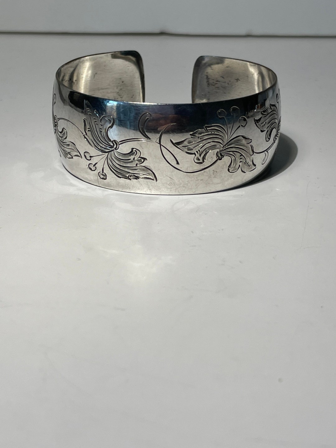 Antique German Hand Chased Floral Design 800 Silver Cuff Bracelet Lutz ...