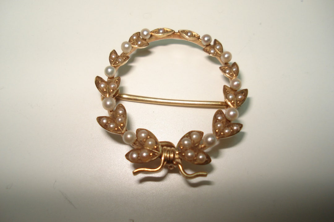 Victorian 14kt Gold Pearl Seed Pearl Pin Watch Brooch - Etsy