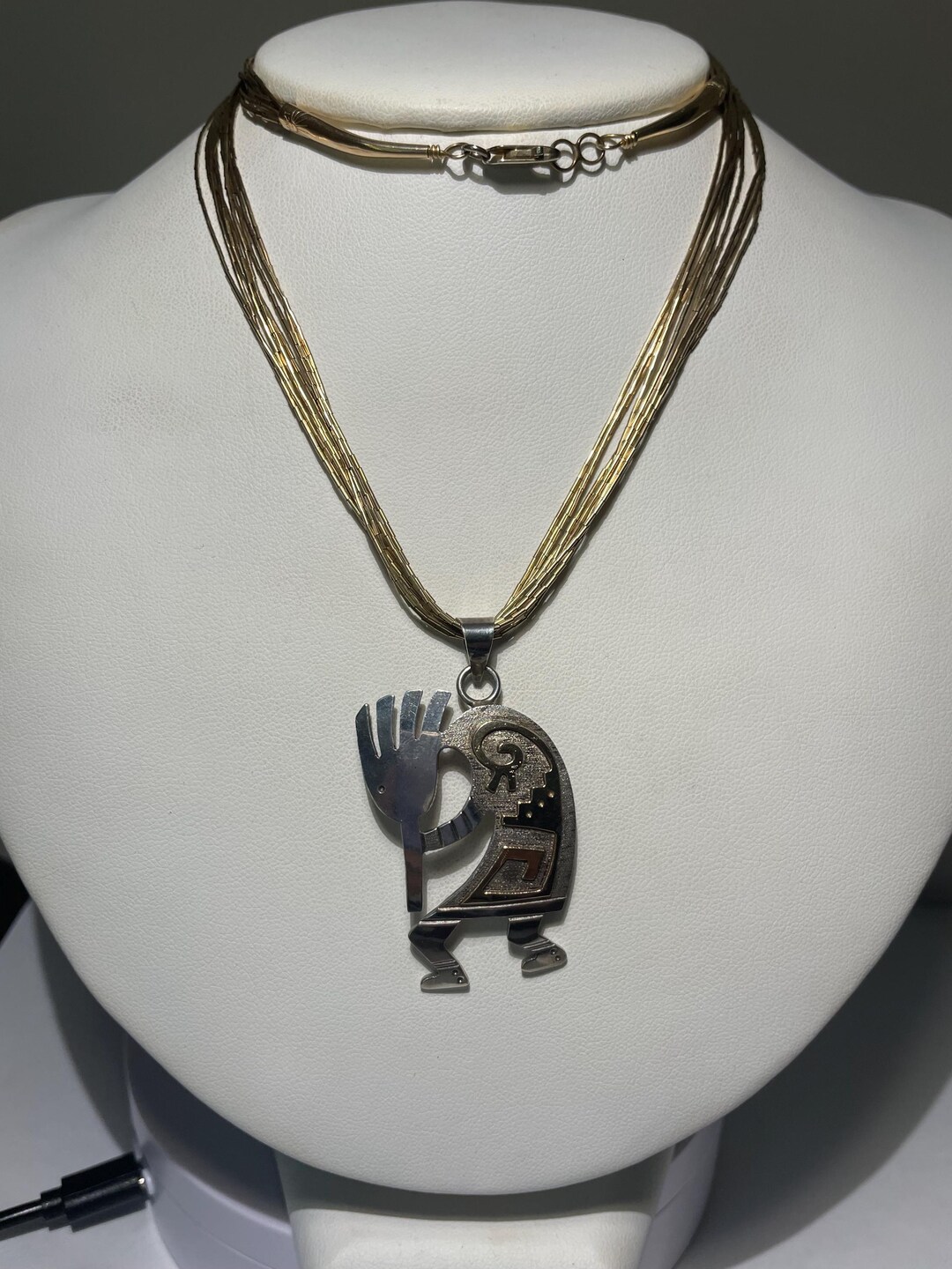 Vintage Native American Navaho Randall Begay Kokopelli Sterling Gold ...
