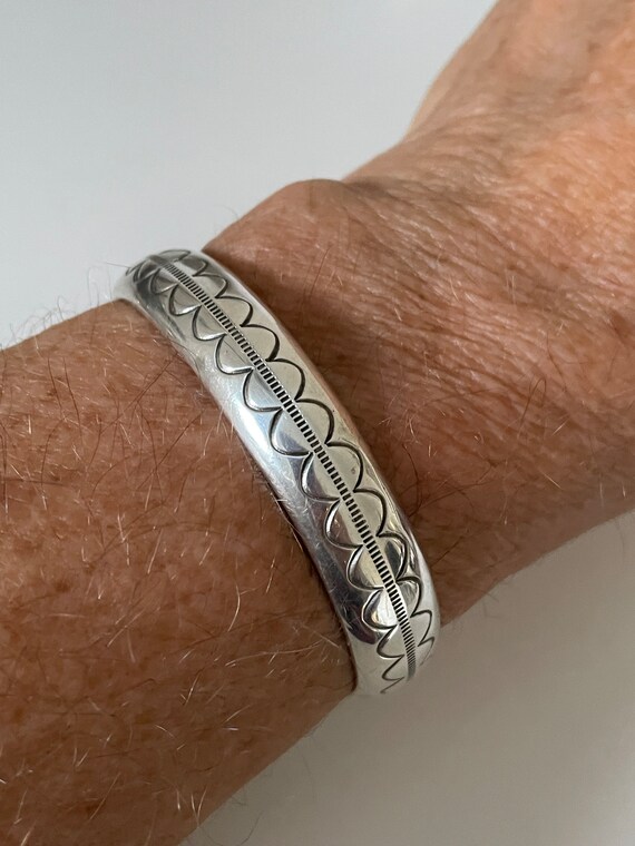 Sterling Silver Native American Hand Stamped Cuff Bra… - Gem
