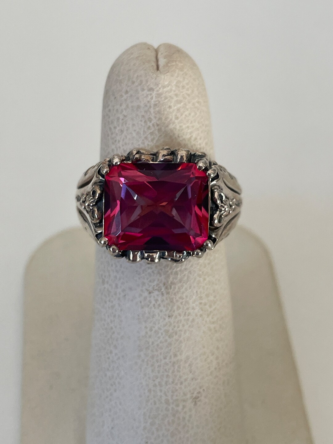 Vintage Fancy Floral Design Large Pink Gemstone Ring Size 6 - Etsy